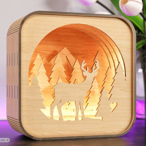 Wooden Night Lamp Deer Forest Scene Multilayer Shadowbox Laser - Etsy