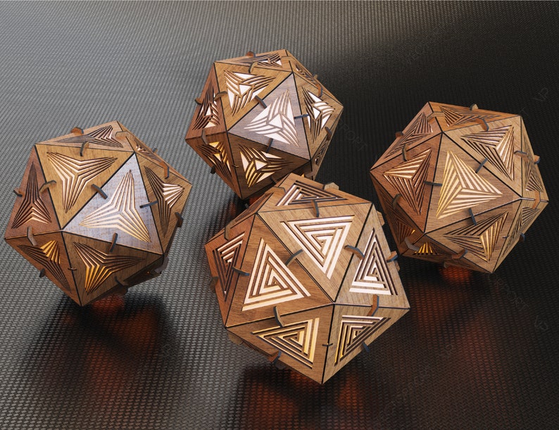 Icosahedron 4 Different Lasercut Wood Triangle Shadow Lamp Tea - Etsy
