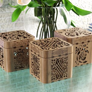 Decorative Wooden Gift Box With Flowers Pattern Jeweler Case Wedding ...