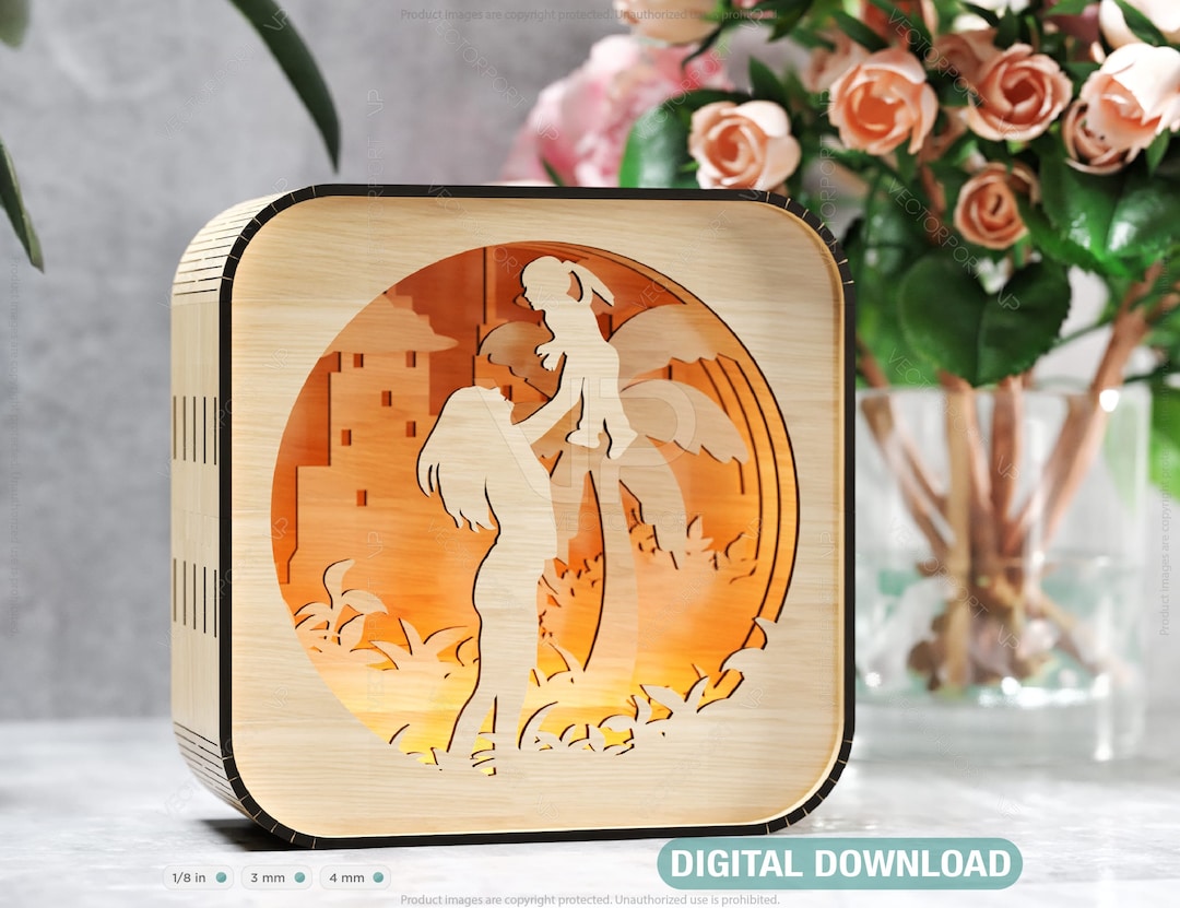 Mother’s Day Gift Wooden Led Night Lamp Mom & Daughter Scene Multilayer ...