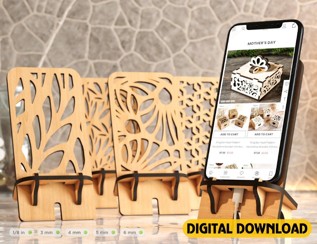 Laser Cut Wooden Mobile Phone Stand Cell Phone Holder Digital Download ...
