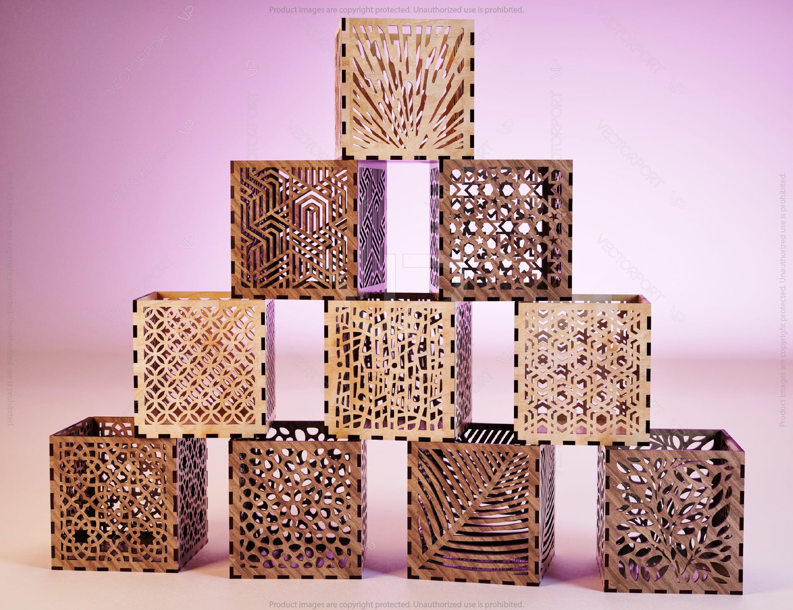 Decorative Laser Cutting Wooden Box Geometric Ornamental Gift Box ...