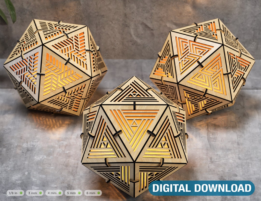 Icosahedron 3 Different Pattern Wood Triangle Shadow Lamp Tea Lantern ...