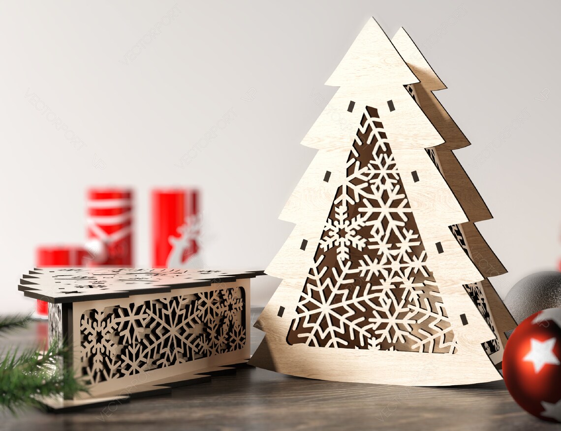 Christmas Tree Decorative Wooden Gift Box Tree Shape Laser Cut - Etsy