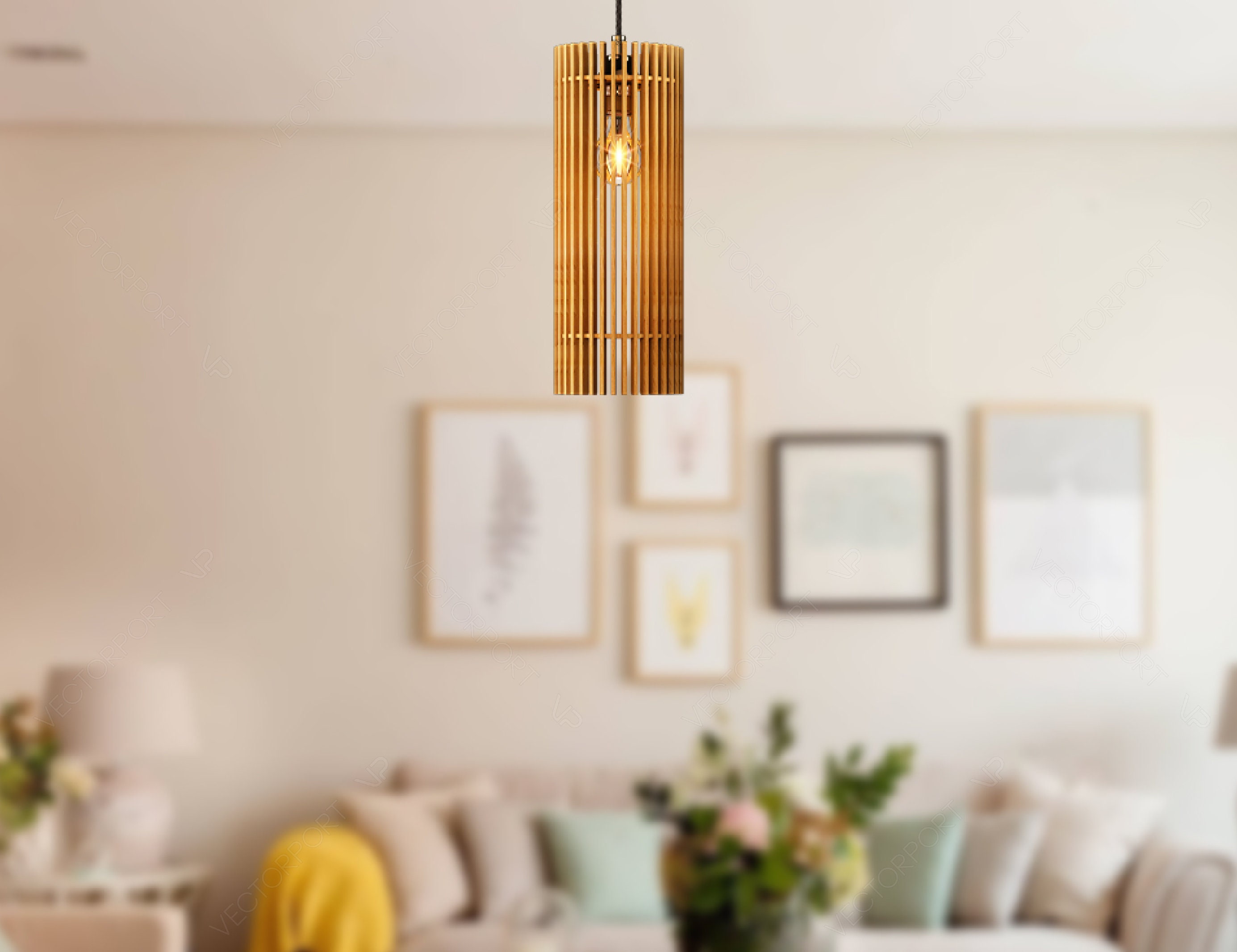 Cylinder Wood Pendant Light Chandelier Lamp Lampshade Laser - Etsy