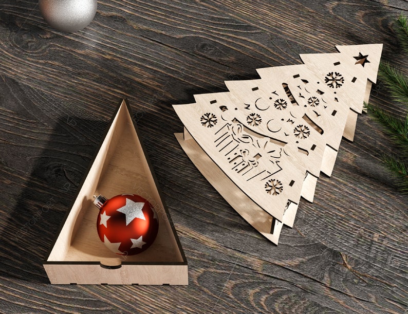 Christmas Tree Decorative Wooden Gift Box Tree Shape Laser Cut - Etsy