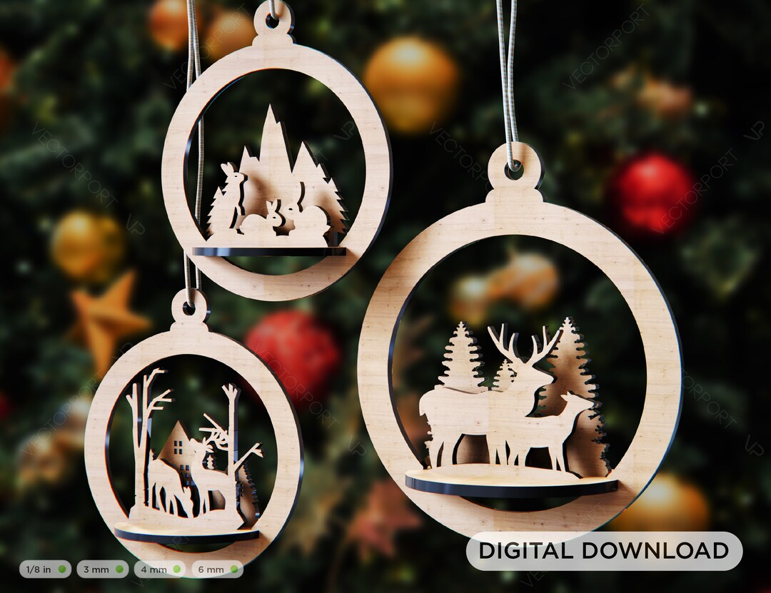 3D Laser Cut Tree Bauble Wood Christmas Ball Ornament Round - Etsy