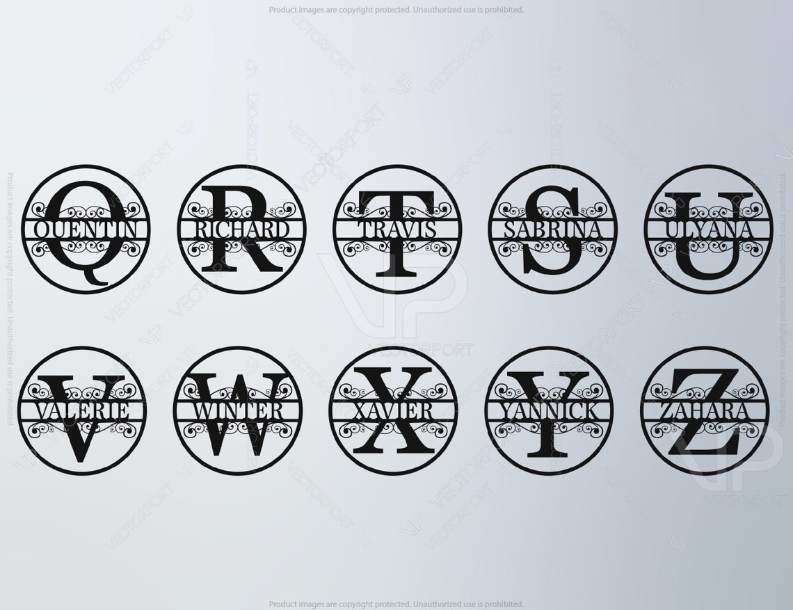 Round With Frame Split Monogram Name Sign Alphabet Letters Digital ...