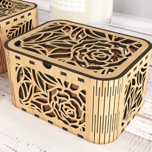 Decorative Wooden Box With Flowers & Leaves Pattern Laser Cut Jeweler ...