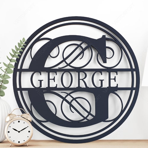 Round With Frame Split Monogram Name Sign Alphabet Letters - Etsy