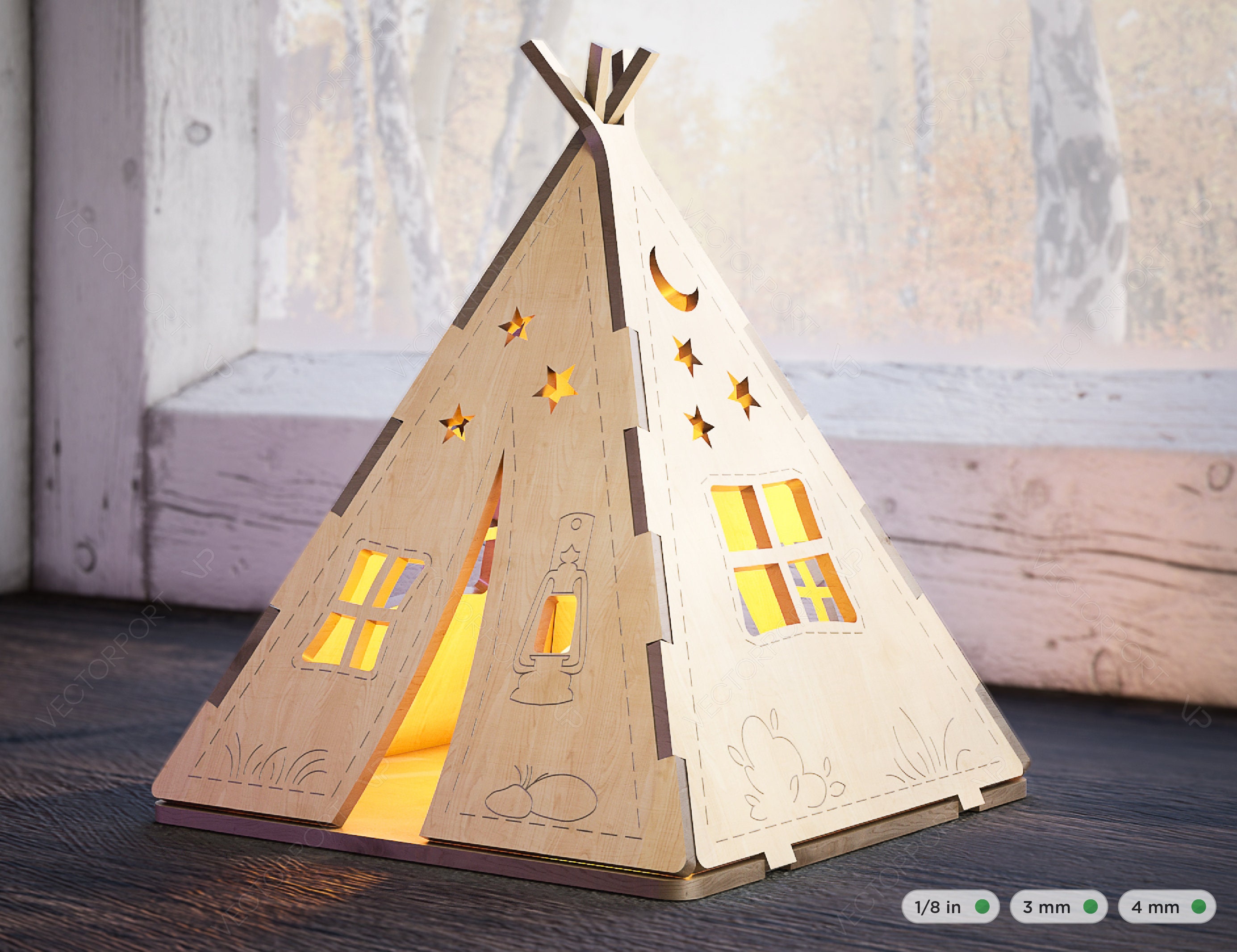 3D Laser Cut Wooden Tent Shape Night Lamp Plywood Laser - Etsy