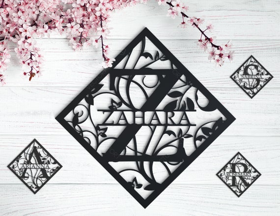 Floral Rhombus Frame Split Monogram Sign Flowers Letters - Etsy