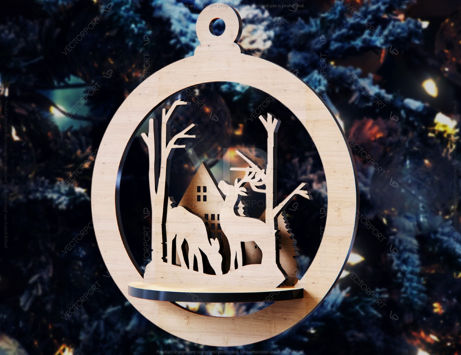 3D Laser Cut Tree Bauble Wood Christmas Ball Ornament Round Design ...