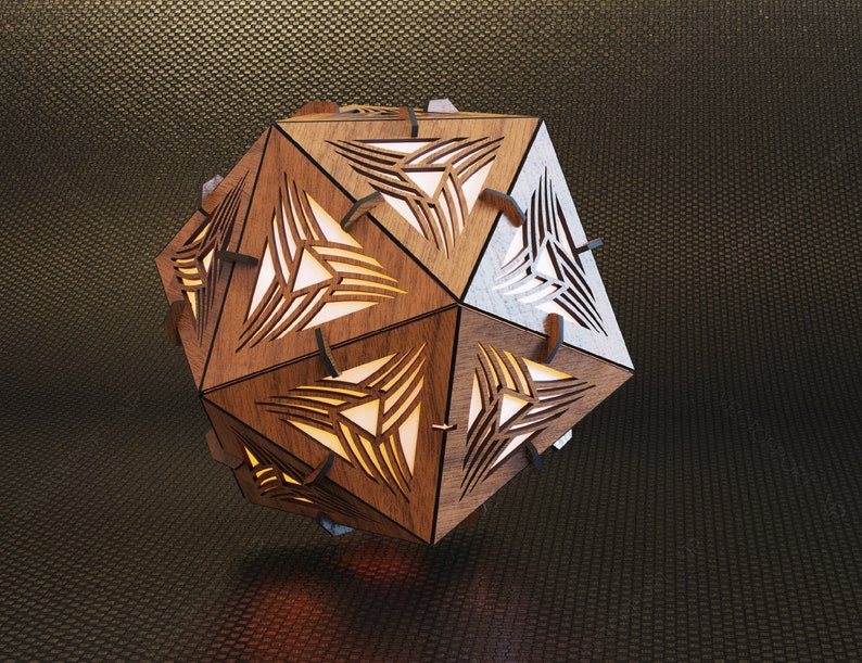 Icosahedron 4 Different Lasercut Wood Triangle Shadow Lamp Tea - Etsy