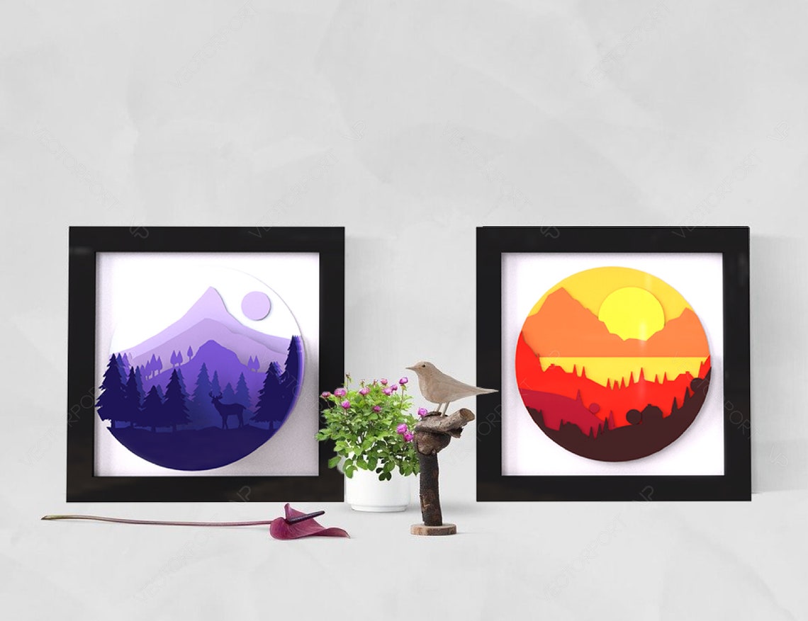 Mountains Landscape Multilayer Shadow Box Painting Frame Wall | Etsy