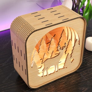 Wooden Night Lamp Deer Forest Scene Multilayer Shadowbox Laser Cut ...