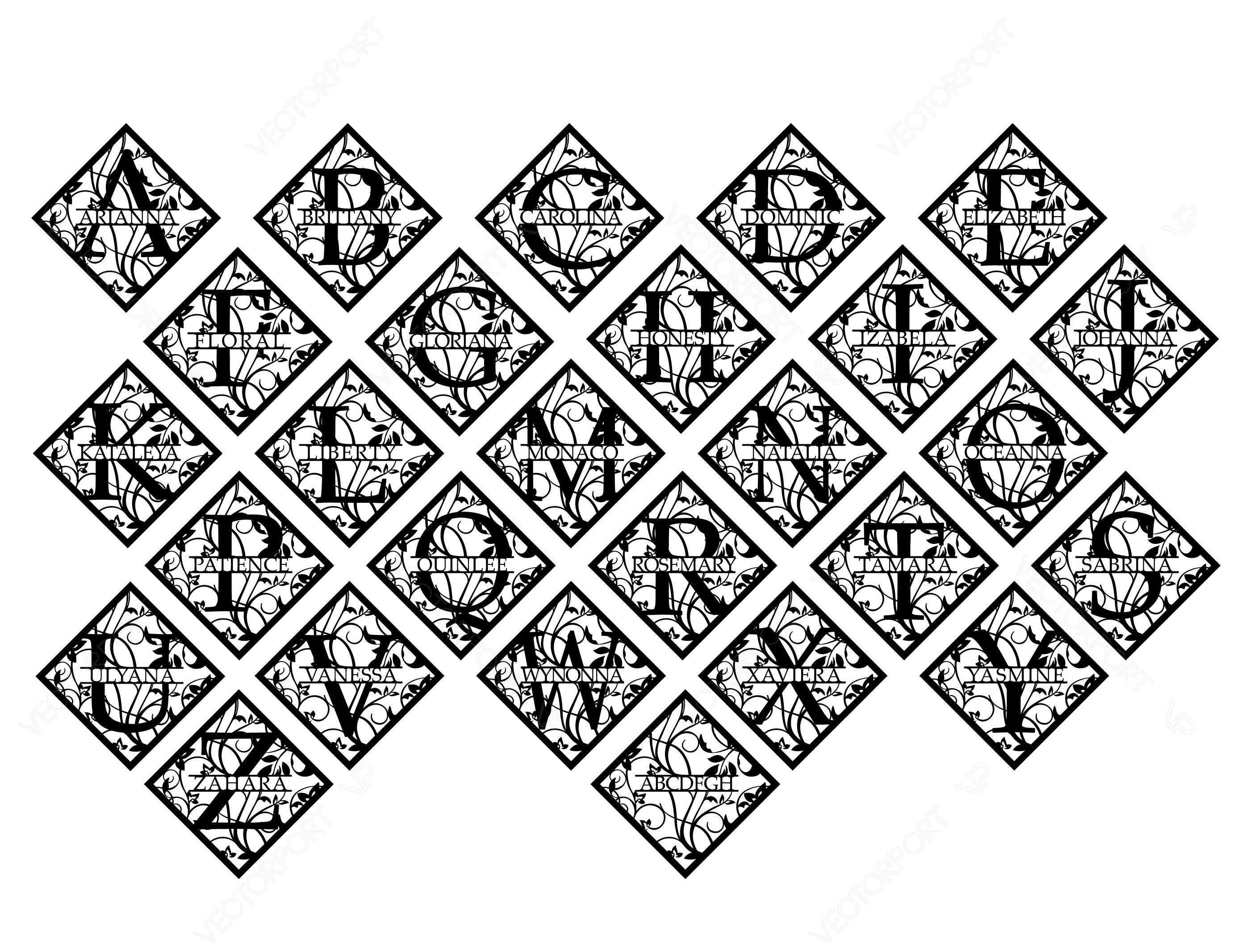 Floral Rhombus Frame Split Monogram Sign Flowers Letters - Etsy