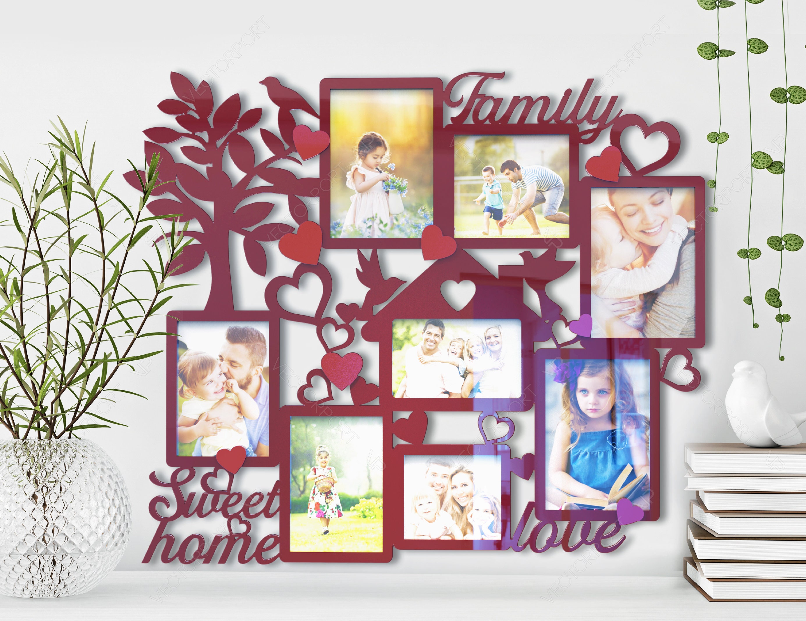 Laser Cut Family Tree and Home Photo Frame With Birds Diy | Etsy