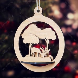 Tree Bauble Wood 3D Laser Cut Christmas Ball Ornament Round Design Set ...
