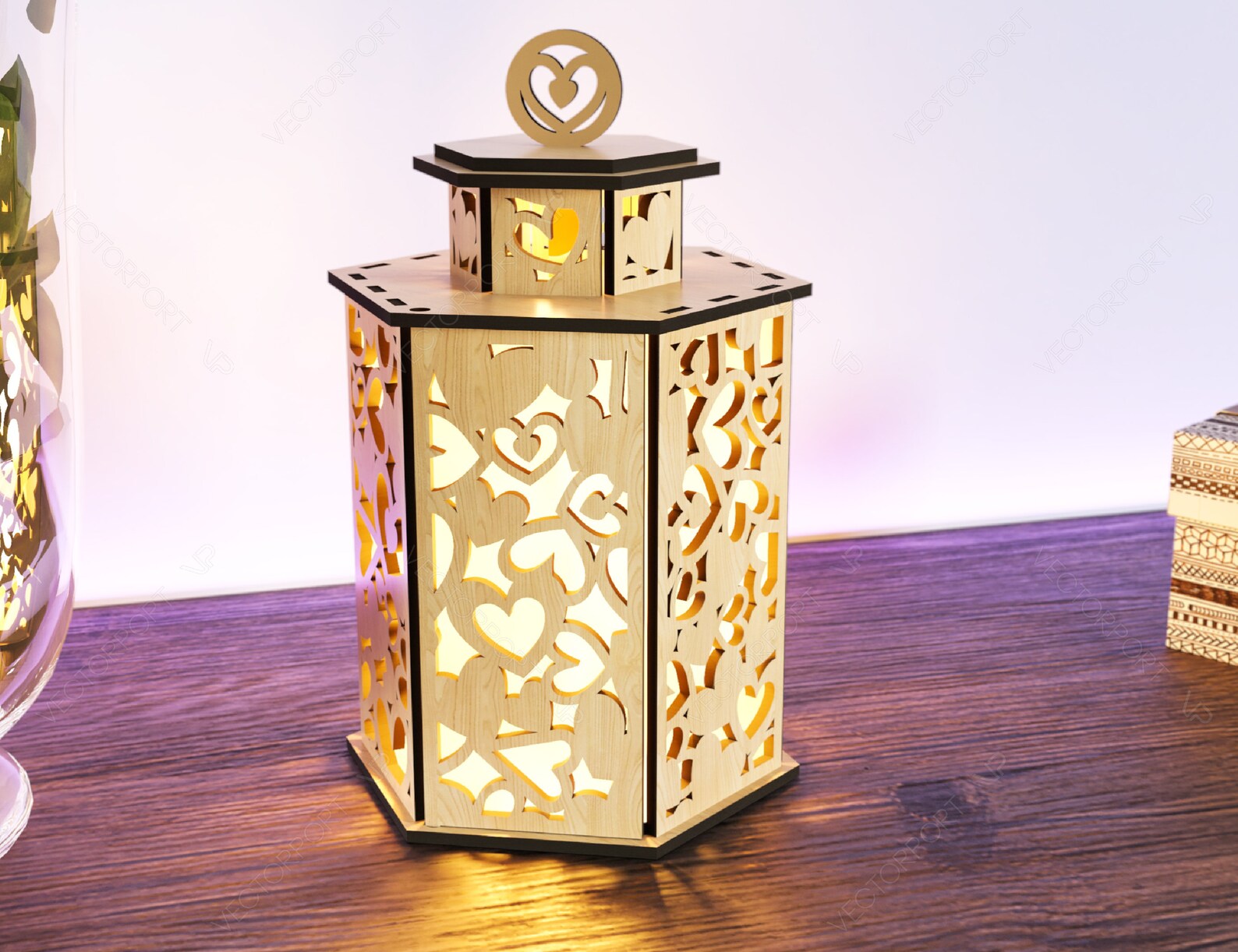 Wooden Decorative Lantern Laser Cut Heart Shape Night Light 3D - Etsy