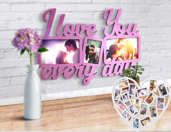 Heart Wooden Photo Frame Collage With I Love You Frame for Her | Etsy