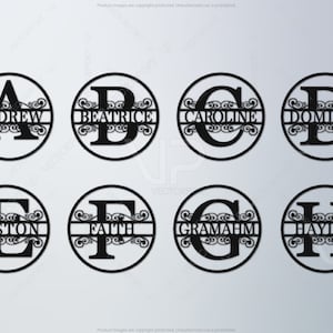 Round With Frame Split Monogram Name Sign Alphabet Letters Digital ...