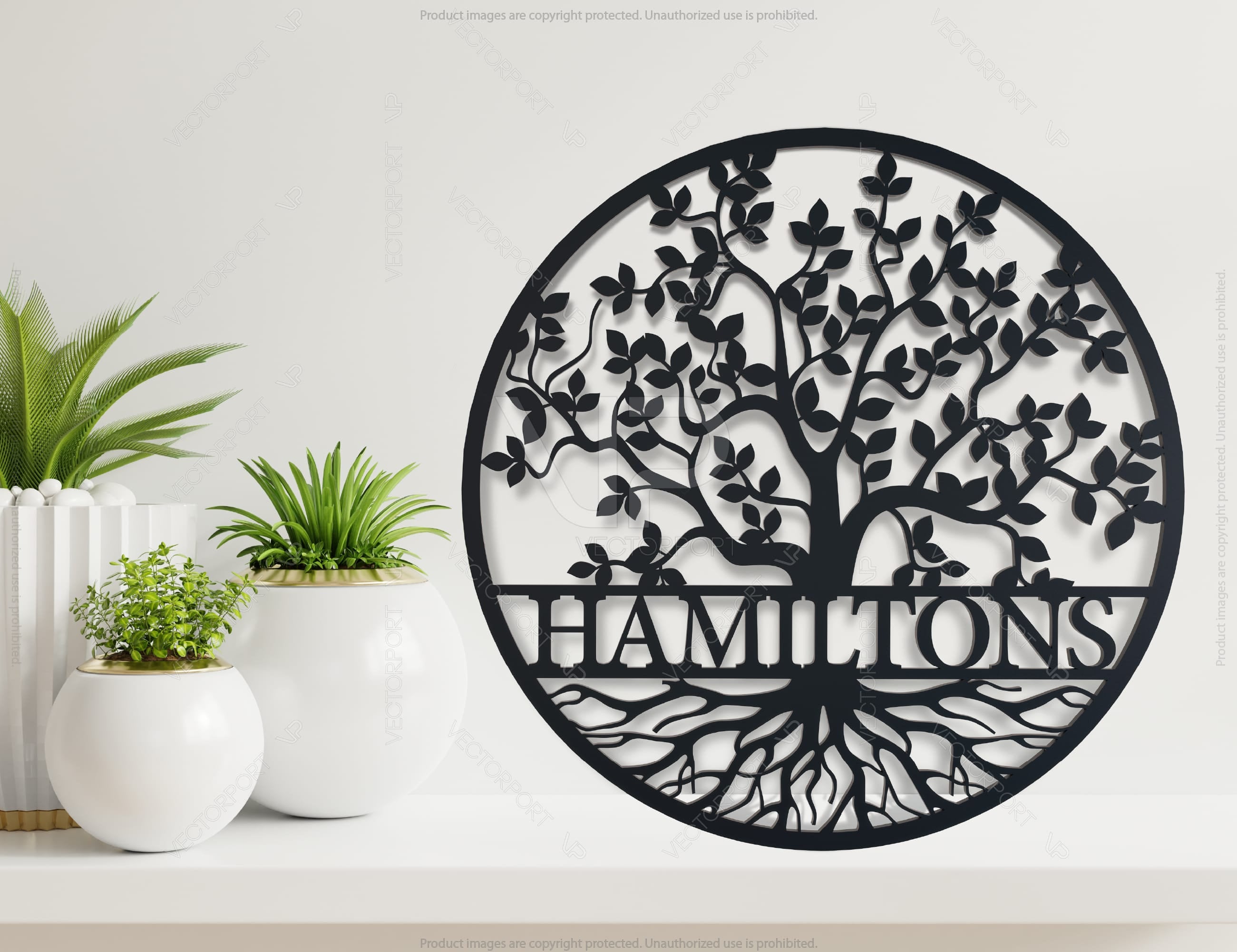 Round Tree With Leaves Split Monogram Name Sign Letter Digital Download ...