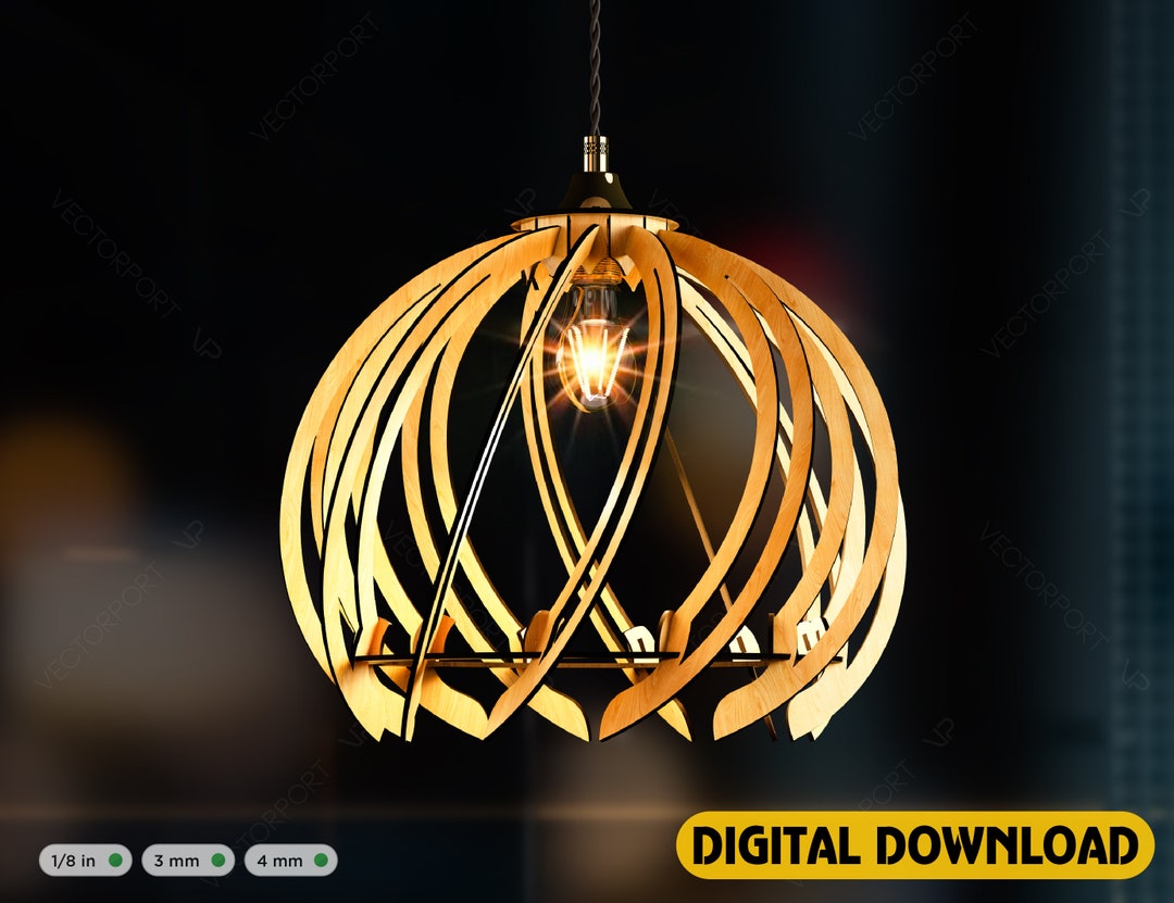 Wood Modern Hanging Round Chandelier Lamp Shade Pendant Light Template ...