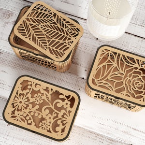 Decorative Wooden Box With Flowers & Leaves Pattern Laser Cut Jeweler ...