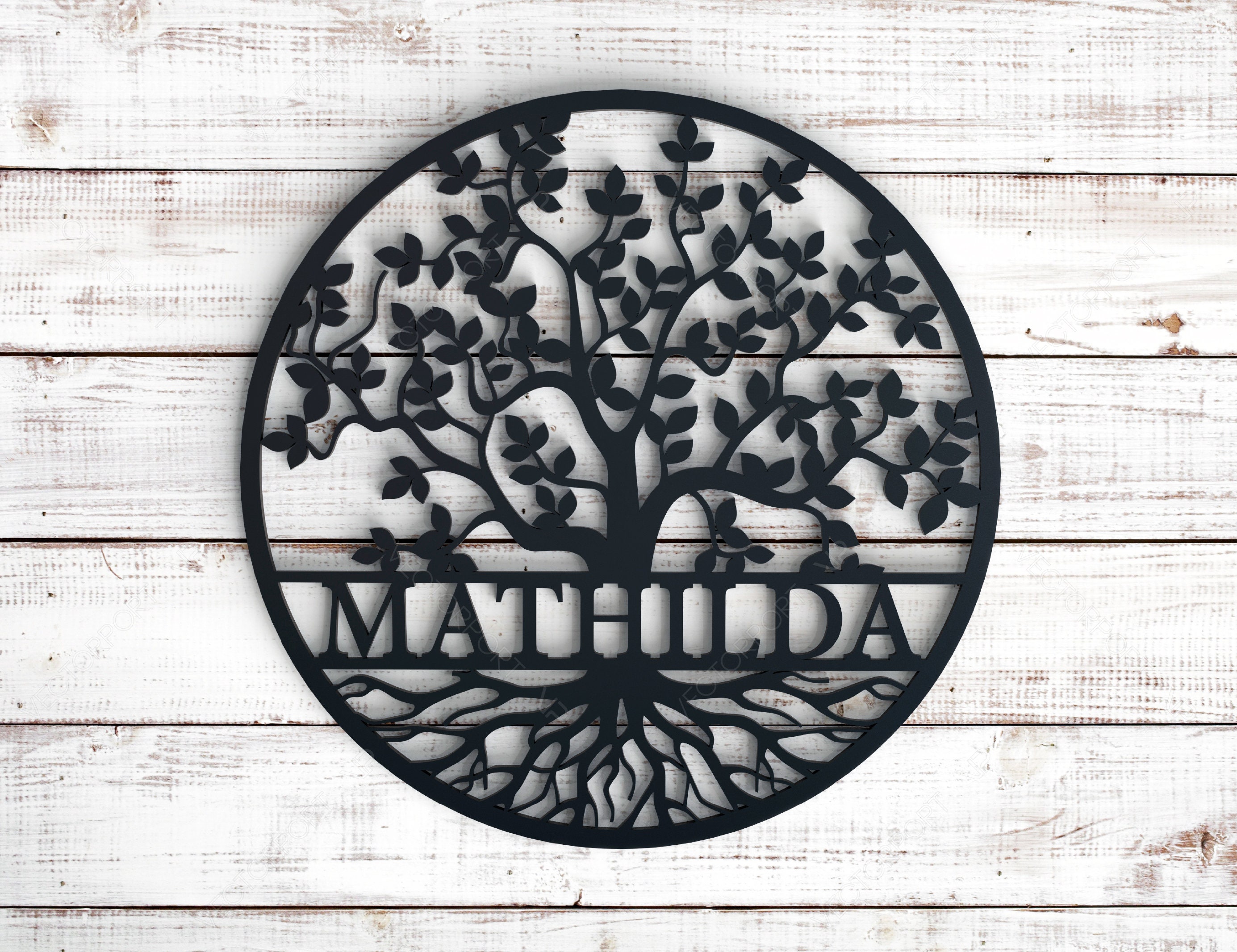 Round Tree With Leaves Split Monogram Name Sign Letters SVG | Etsy