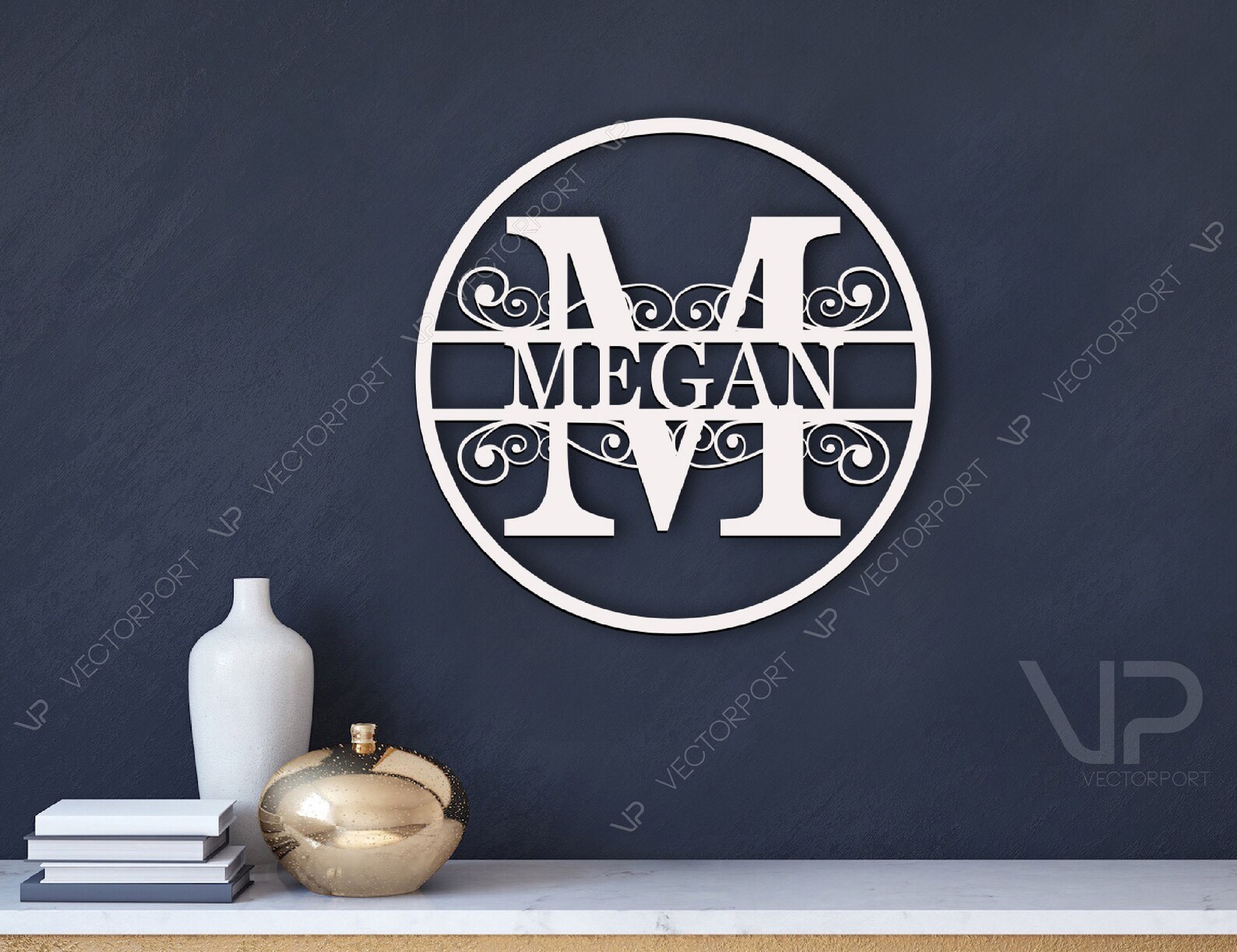 Round With Frame Split Monogram Name Sign Alphabet Letters - Etsy