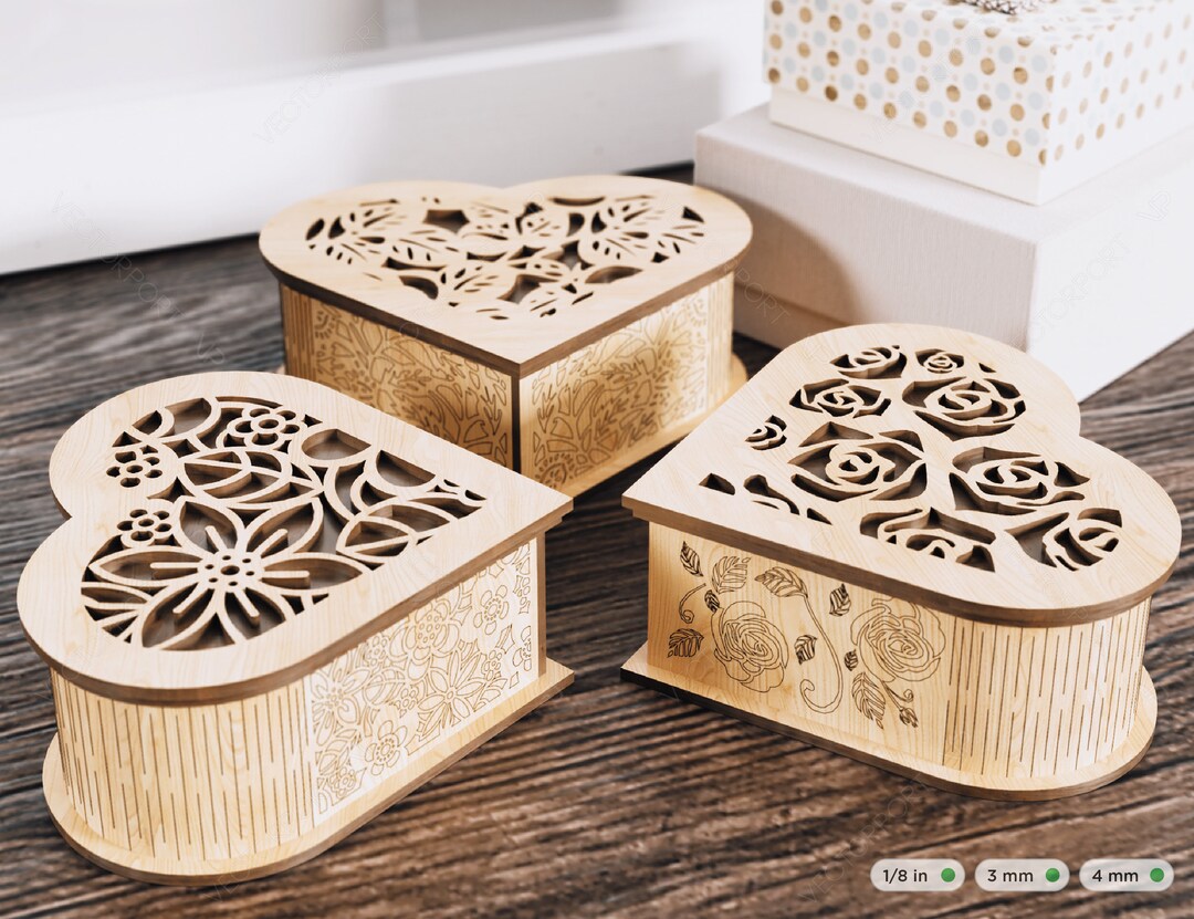 Wooden Heart Shaped Jewelry Laser Cut Box Template Wedding - Etsy