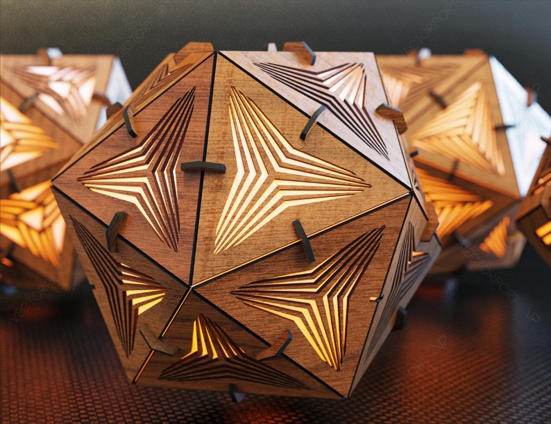 Icosahedron 4 Different Lasercut Wood Triangle Shadow Lamp Tea - Etsy