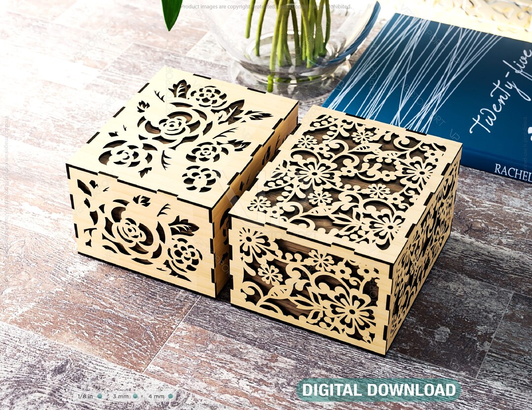 Laser Cut Decorative Gift Box With Flowers Pattern, Opener Jeweler Case ...