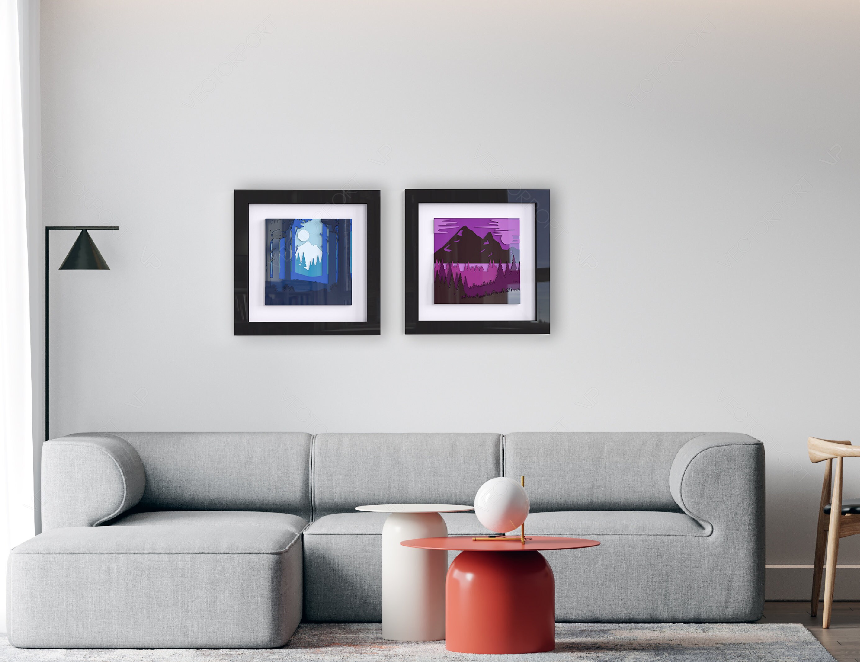 Night Mountains Landscape Scene Multilayer Shadow Box Painting | Etsy