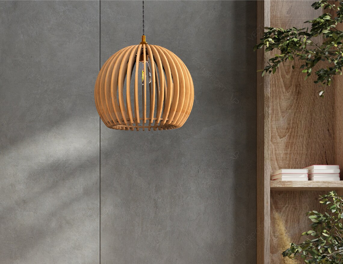 Round Oval Wood Pendant Light Chandelier Lamp Lampshade - Etsy