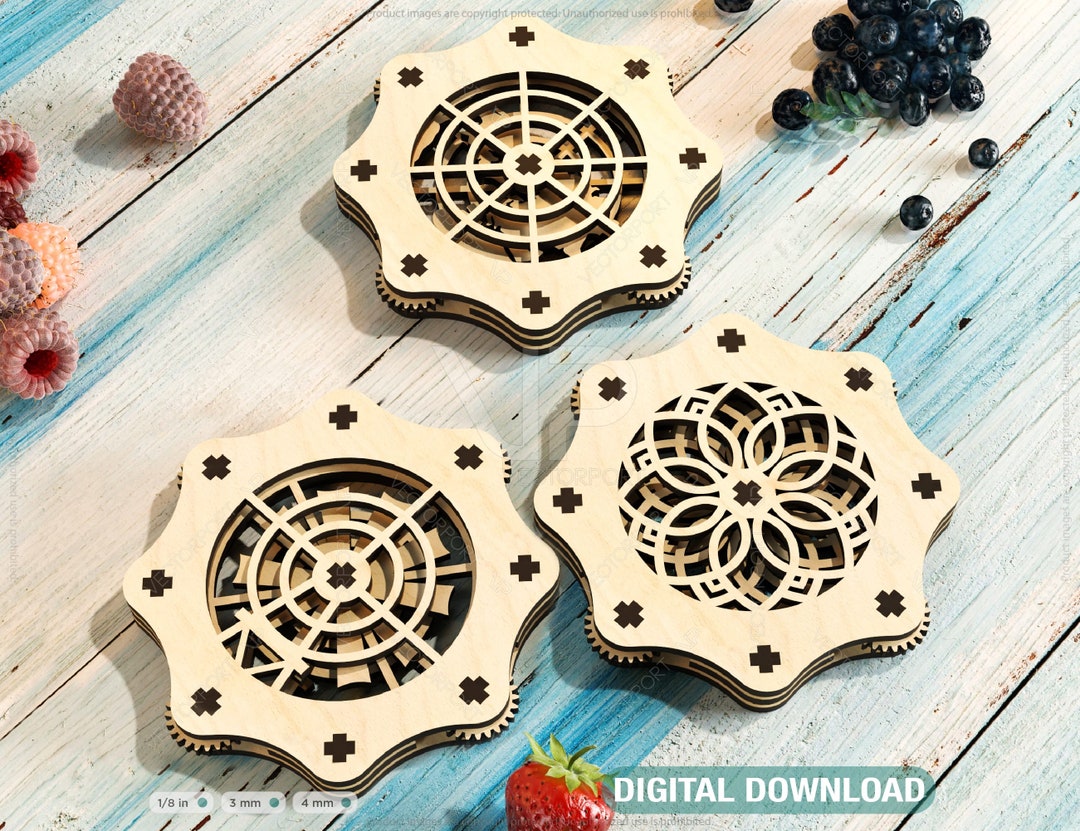 Coaster Mechanical Laser Cut Windmill Theme Shape Tea Coffee Cup Mat ...
