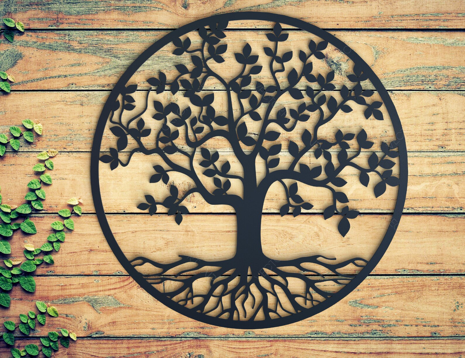 Round Tree With Leaves Split Monogram Name Sign Letters SVG | Etsy