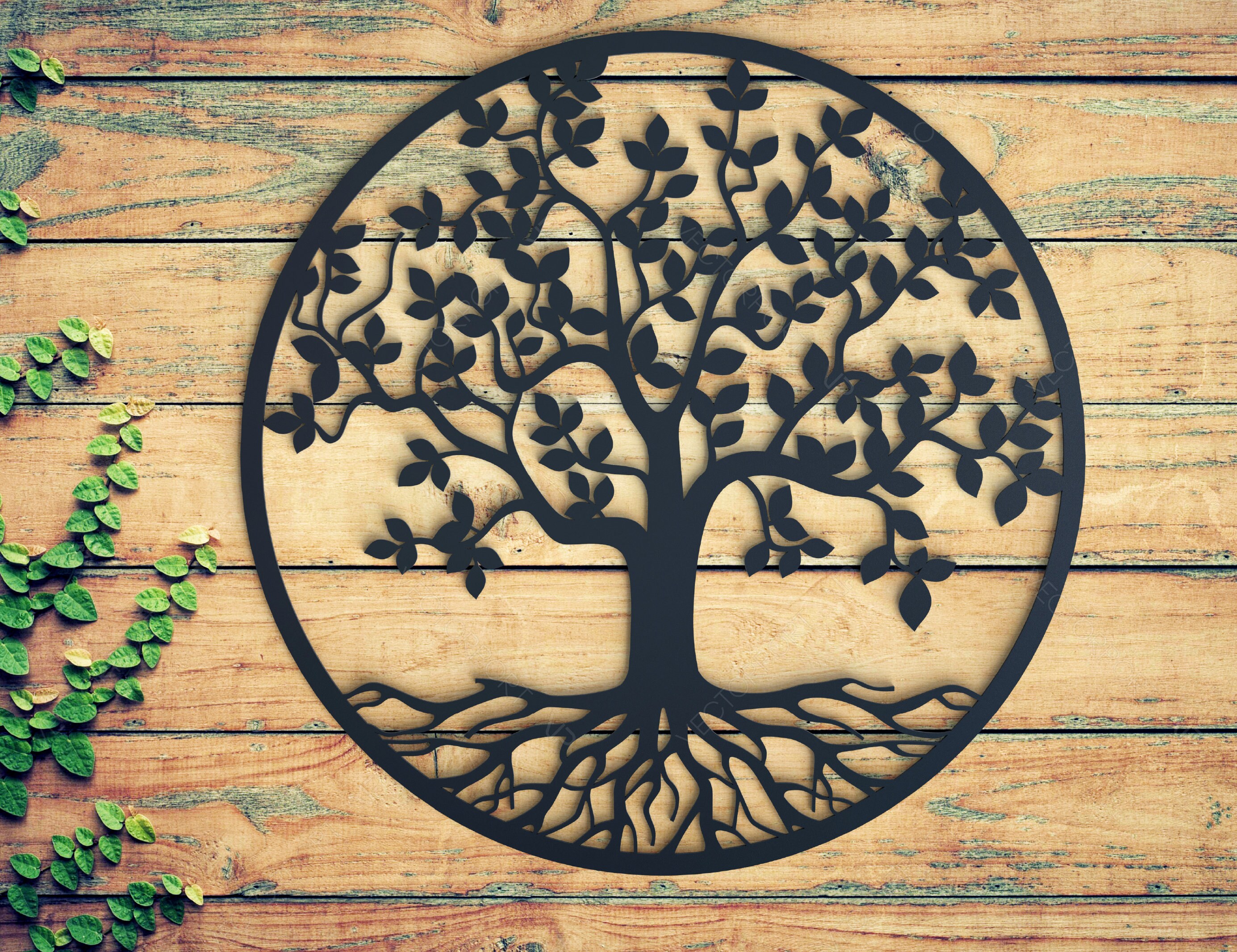 Round Tree With Leaves Split Monogram Name Sign Letters SVG - Etsy