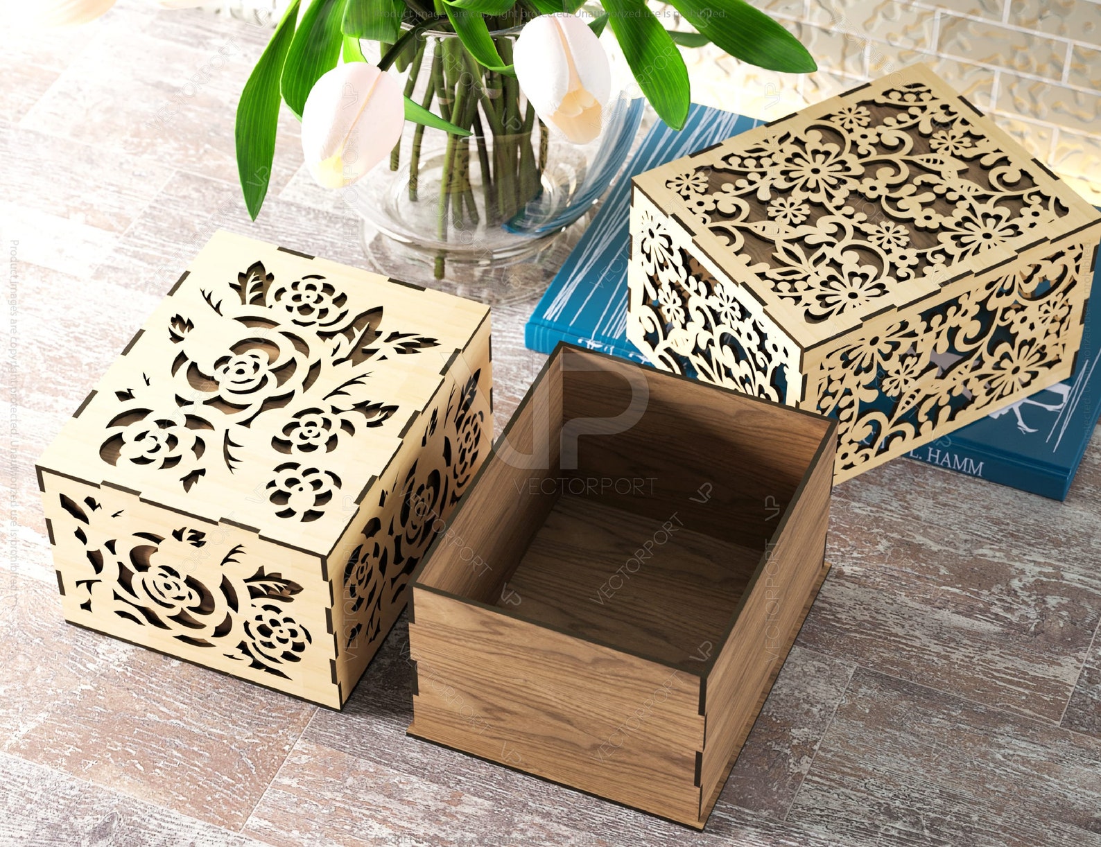 Laser Cut Decorative Gift Box With Flowers Pattern, Opener Jeweler Case ...