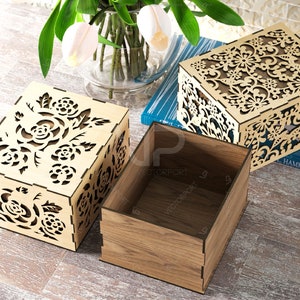 Laser Cut Decorative Gift Box With Flowers Pattern, Opener Jeweler Case ...