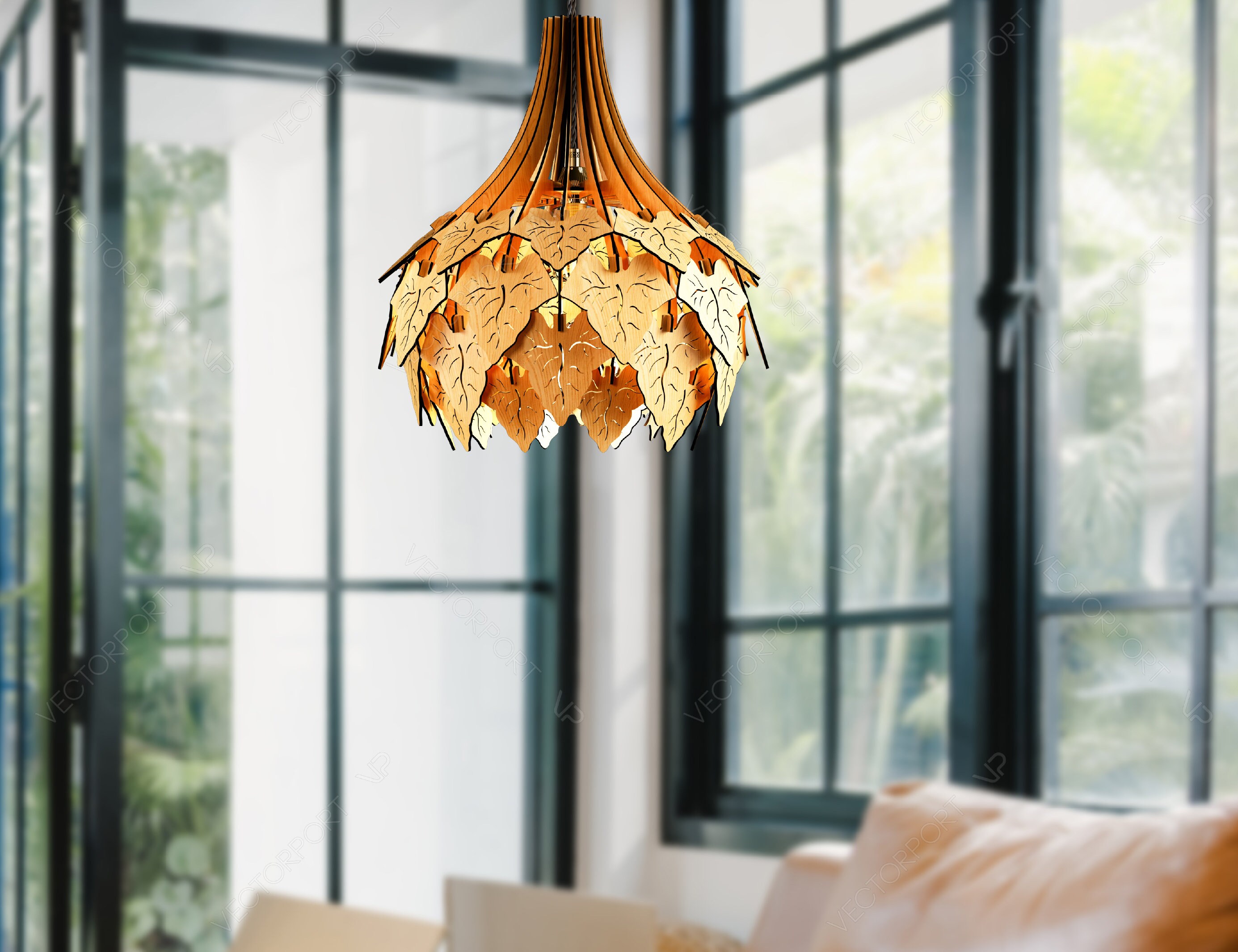 Ivy Leaves Hanging Wooden Chandelier Lamp Shade Pendant Light - Etsy