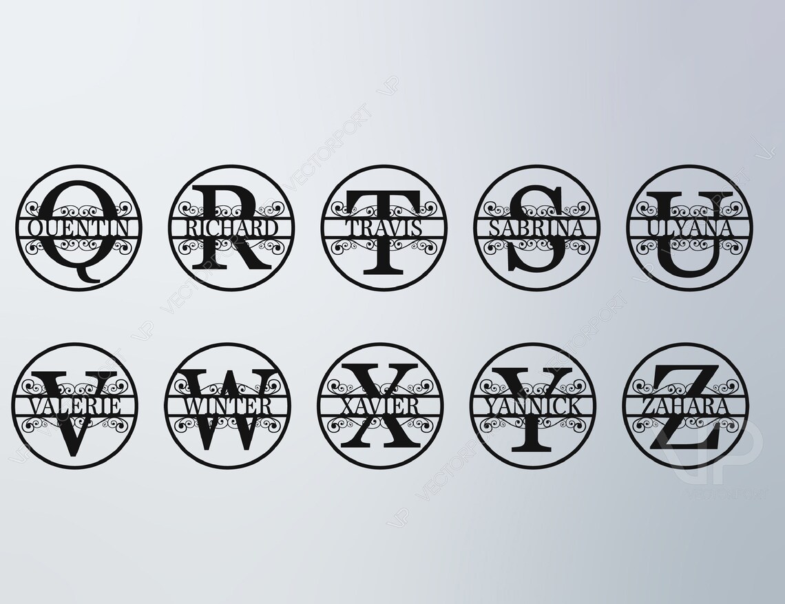 Round With Frame Split Monogram Name Sign Alphabet Letters - Etsy