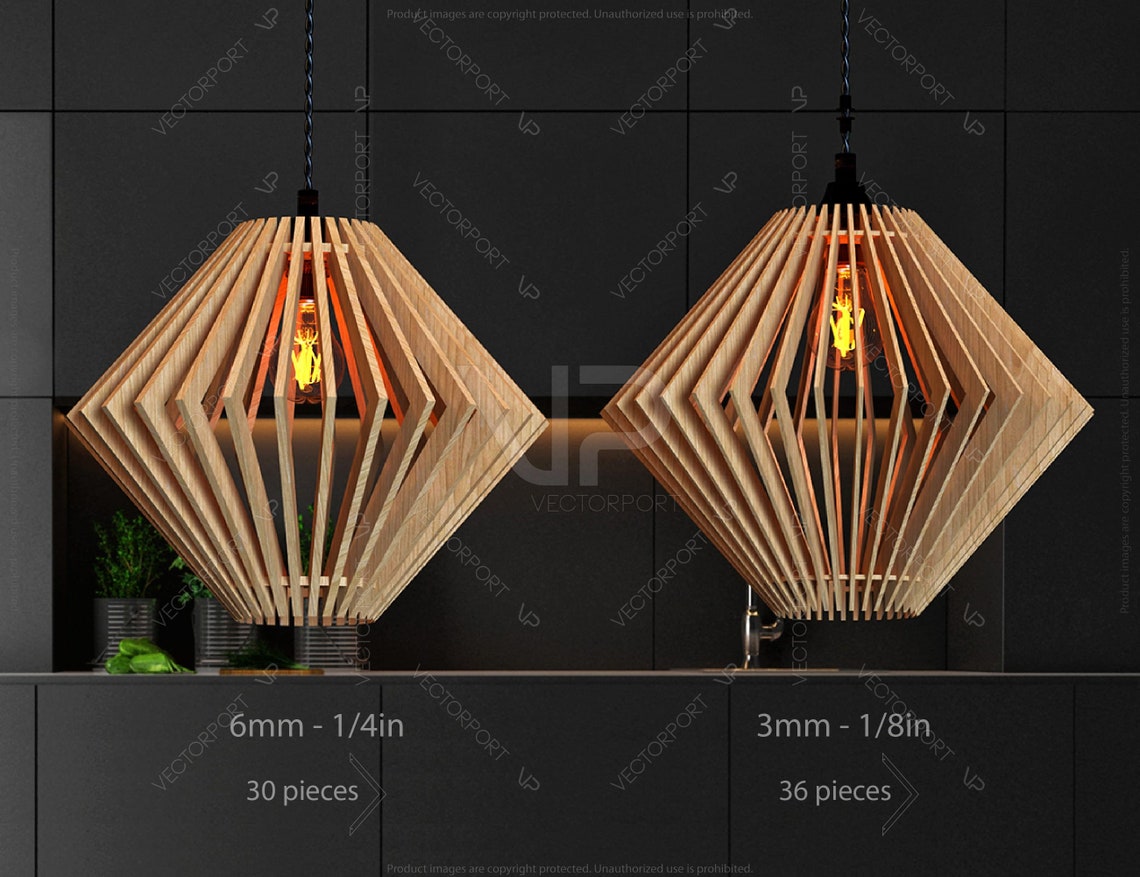 Rhombus 6 & 3mm Wood Pendant Light Chandelier Lamp Lampshade Plywood ...