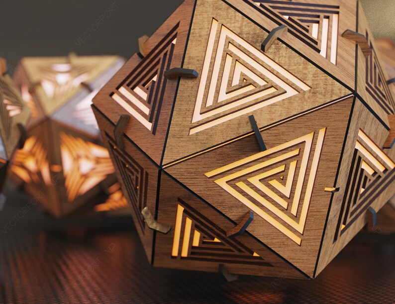 Icosahedron 4 Different Lasercut Wood Triangle Shadow Lamp Tea - Etsy
