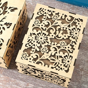 Laser Cut Decorative Gift Box With Flowers Pattern, Opener Jeweler Case ...