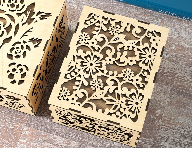 Laser Cut Decorative Gift Box With Flowers Pattern, Opener Jeweler Case ...