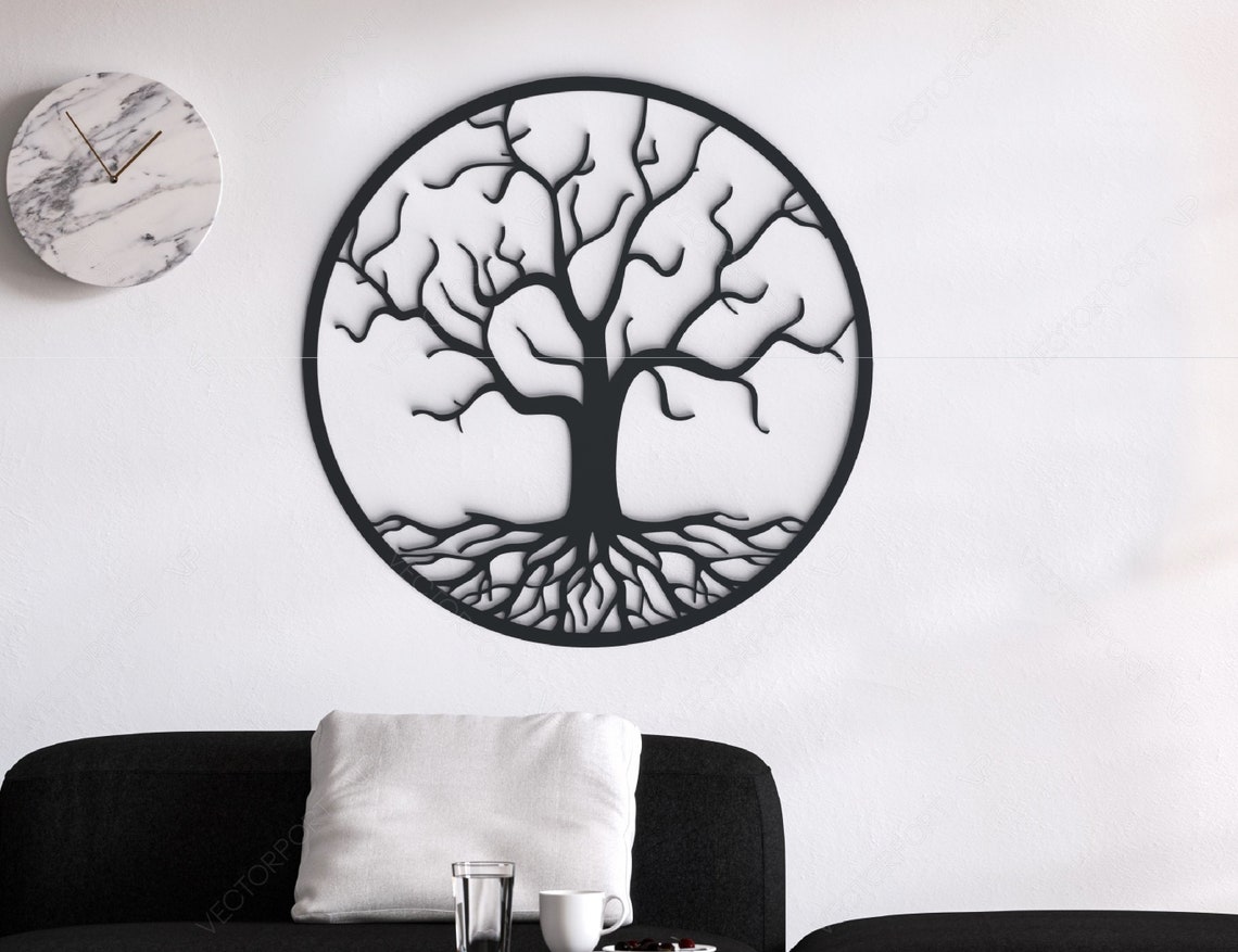 Round Tree With Leaves Split Monogram Name Sign Letters SVG | Etsy