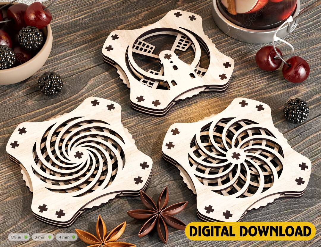 Mechanical Laser Cut Coaster Tea Coffee Cup Mat Pad Placemat Tableware ...