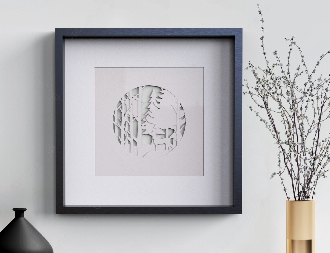 Winter Scene With Deer Landscape Multilayer Shadow Box Frame - Etsy